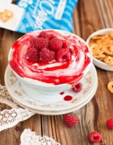 No-Bake Mini Cheesecakes with Raspberry Sauce - Oh Sweet Basil