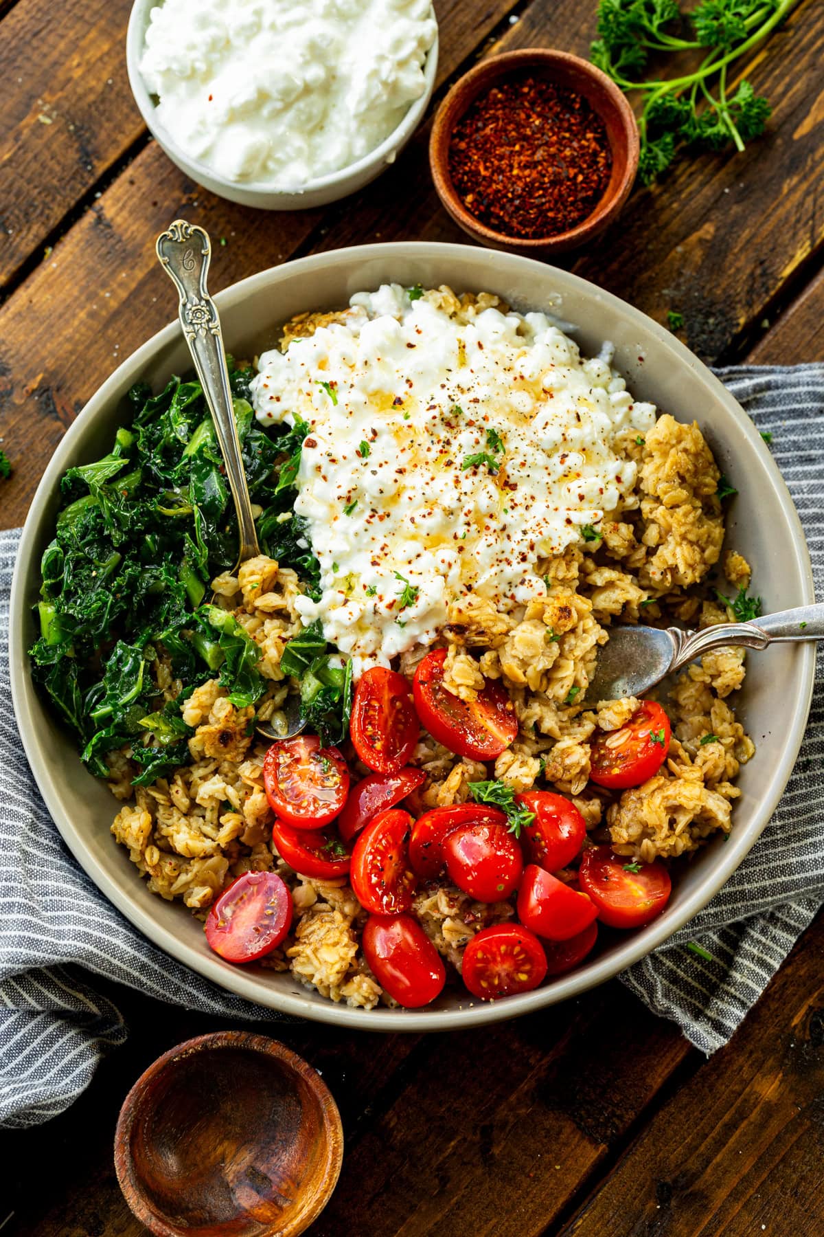 7 Minute High Protein Savory Oatmeal with Cottage Cheese