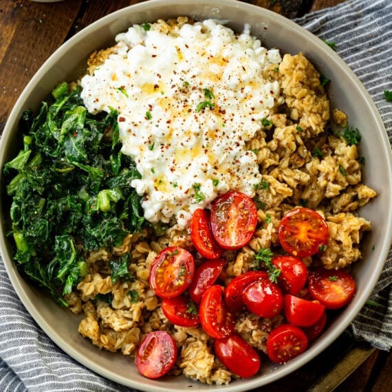 7 Minute High Protein Savory Oatmeal with Cottage Cheese