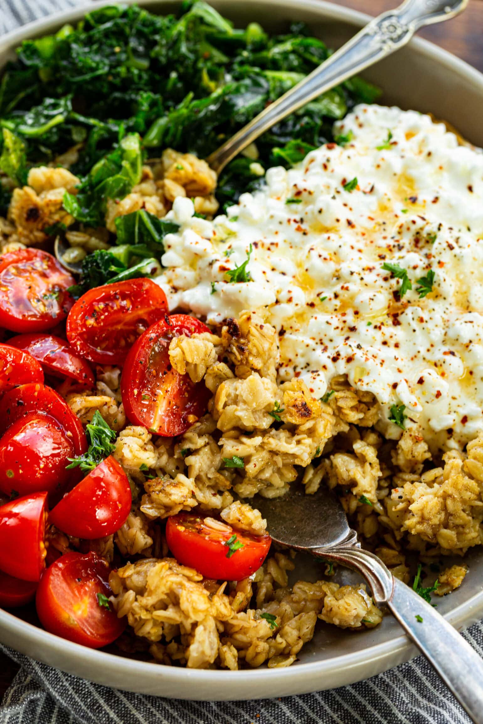 7 Minute High Protein Savory Oatmeal with Cottage Cheese