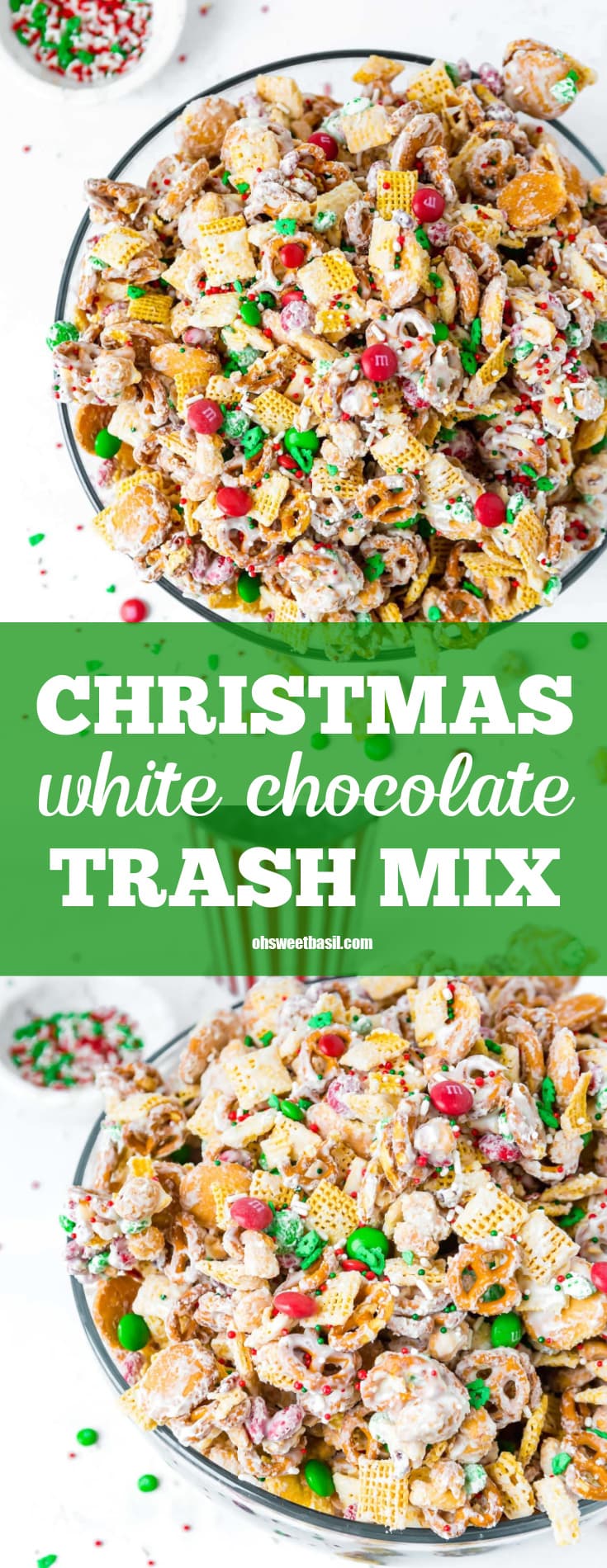 Christmas White Chocolate Trash Chex Mix - Oh Sweet Basil