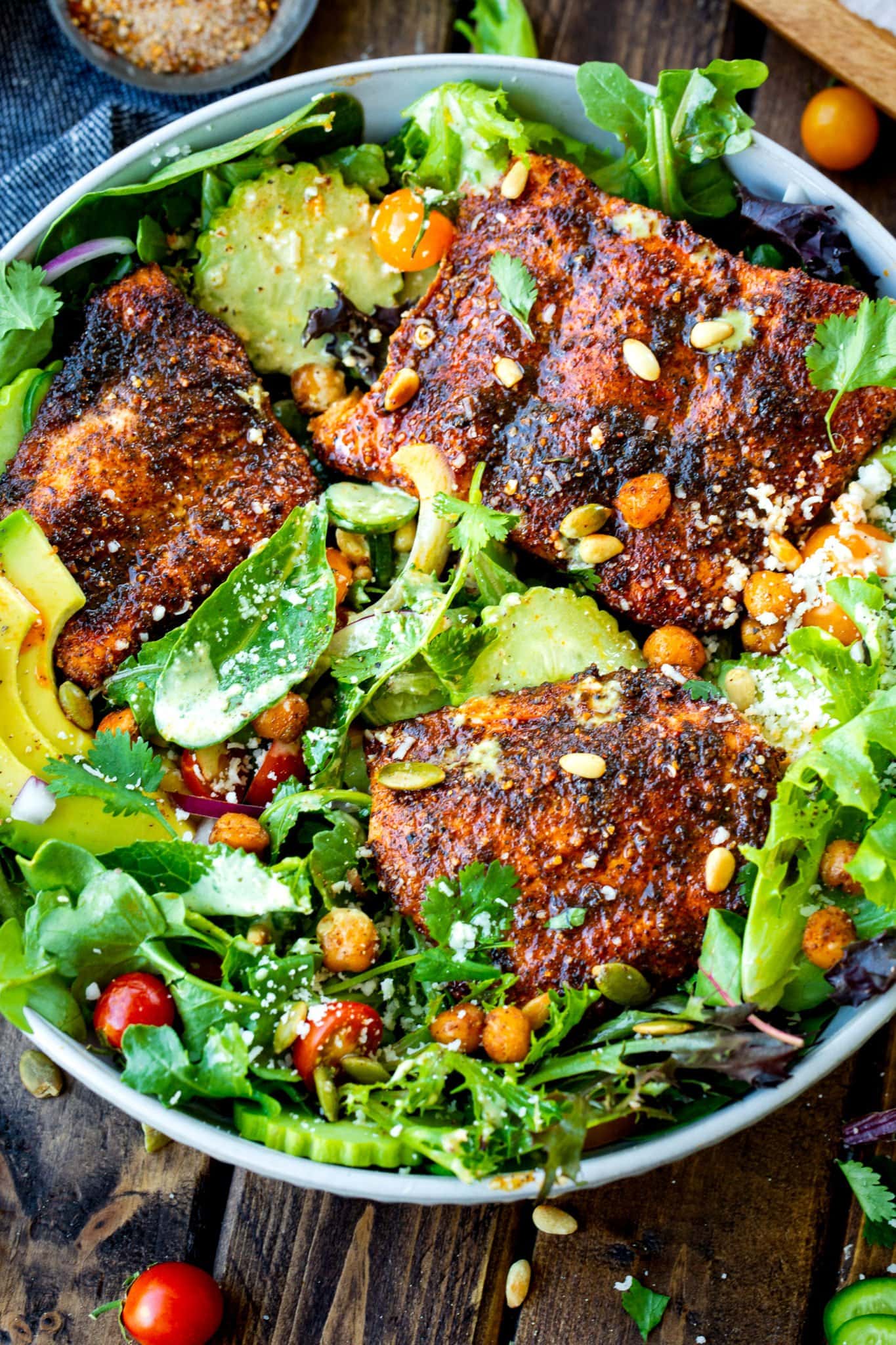 Citrus Oven Baked Salmon w/ Arugula Cucumber Salad - Oh Sweet Basil