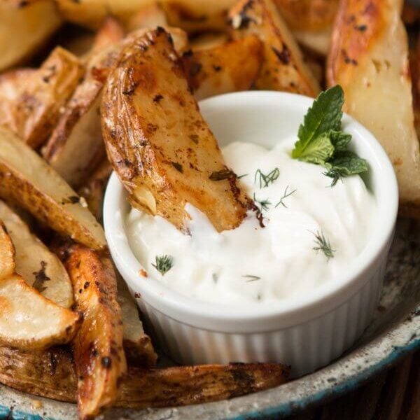 Garlic Roasted Potatoes with Tzatziki
