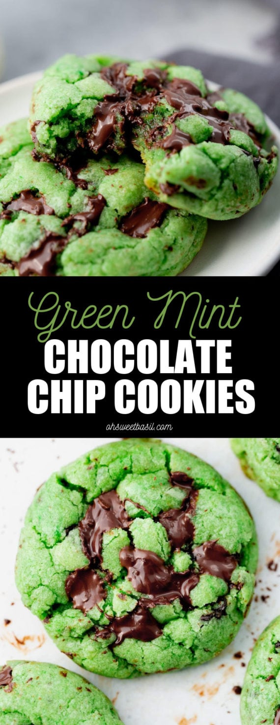 Green Mint Chocolate Chip Cookies - Oh Sweet Basil