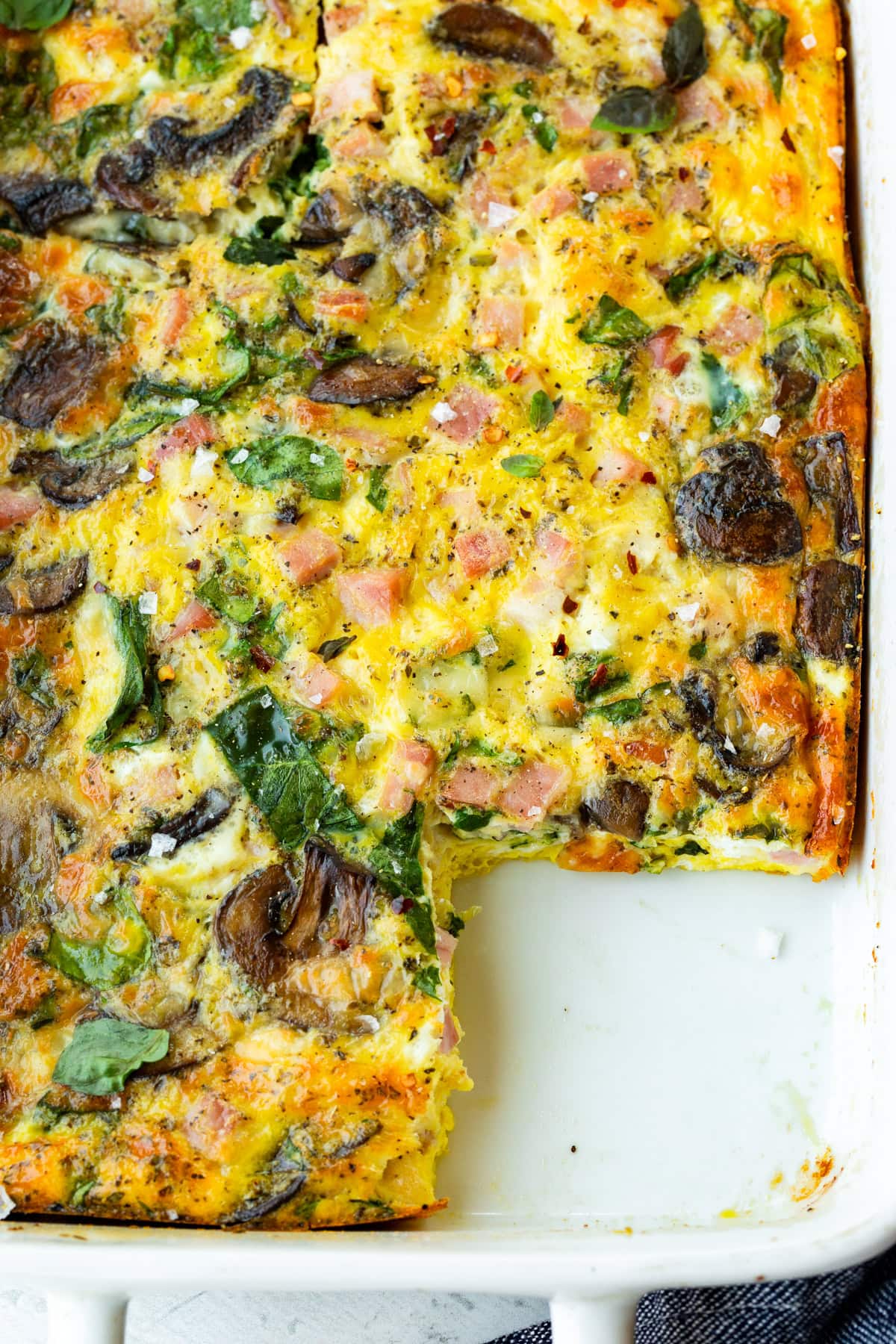 Breakfast Egg Casserole (Ham, Cheese & Sautéed Mushrooms)