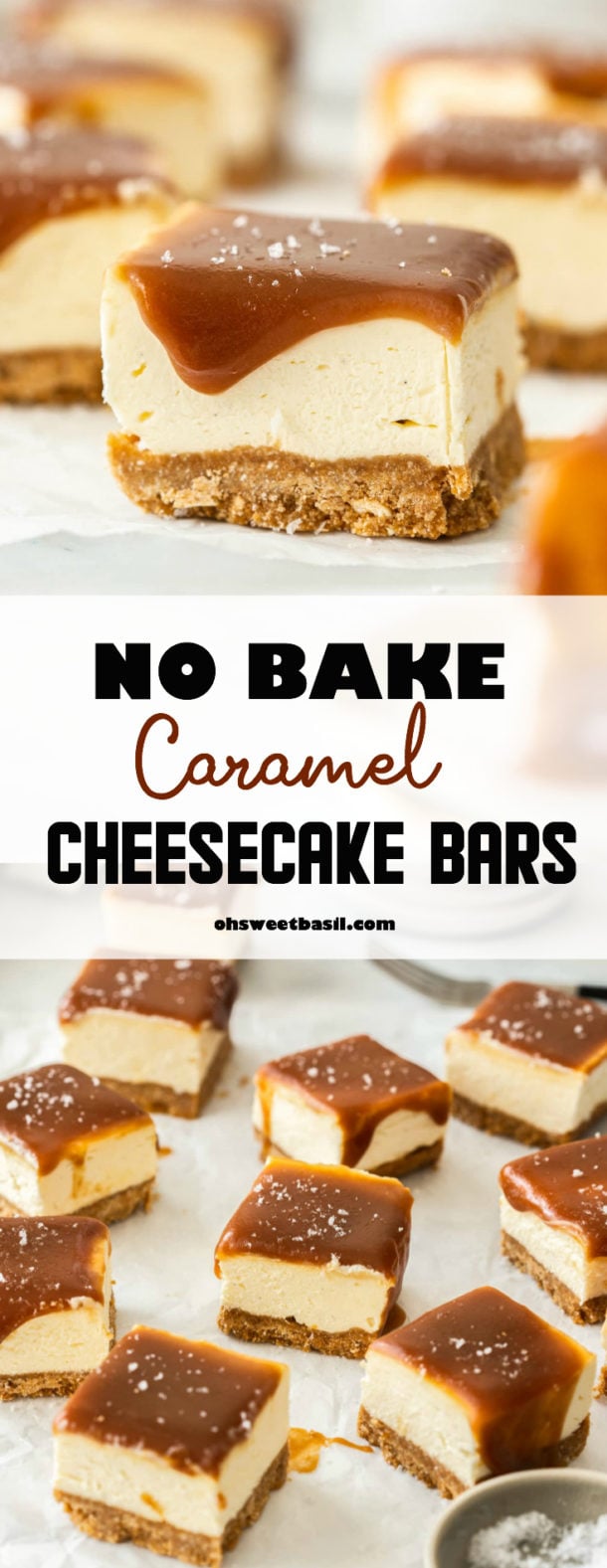 No Bake Caramel Cheesecake Bars - Oh Sweet Basil