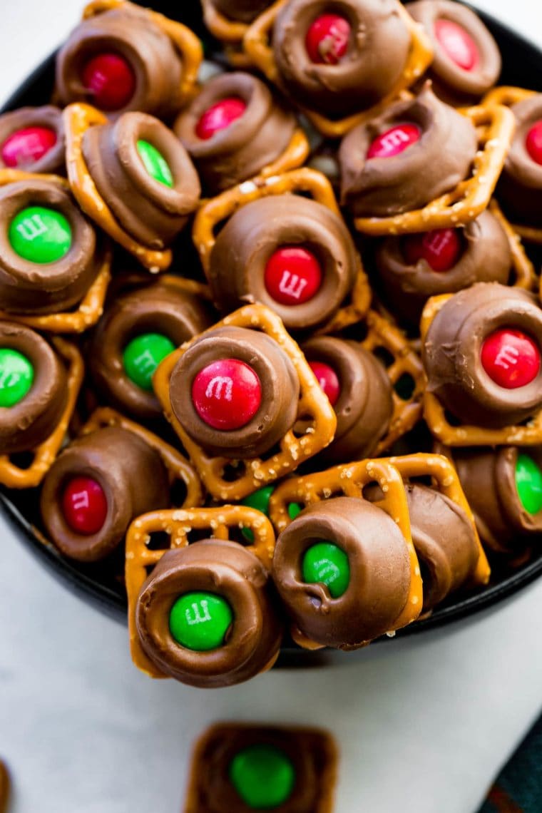 Rolo Pretzel Bites with M&Ms
