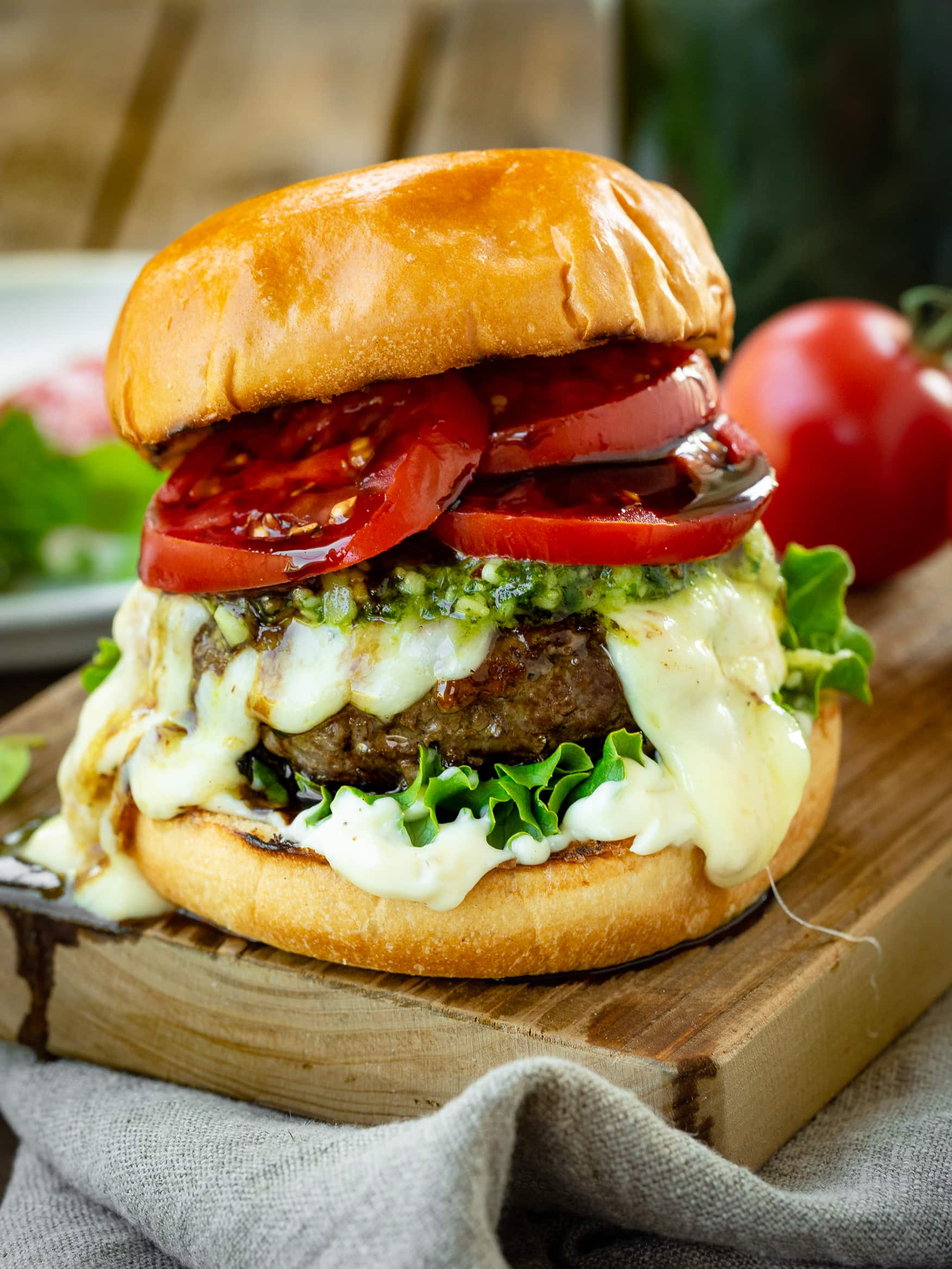 Garlic Pesto Caprese Burgers - Oh Sweet Basil