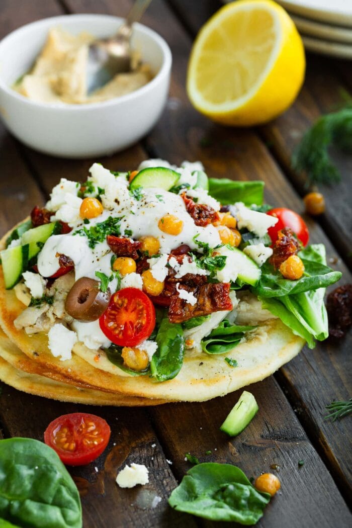 Healthy Greek Turkey or Chicken Tostadas - Oh Sweet Basil