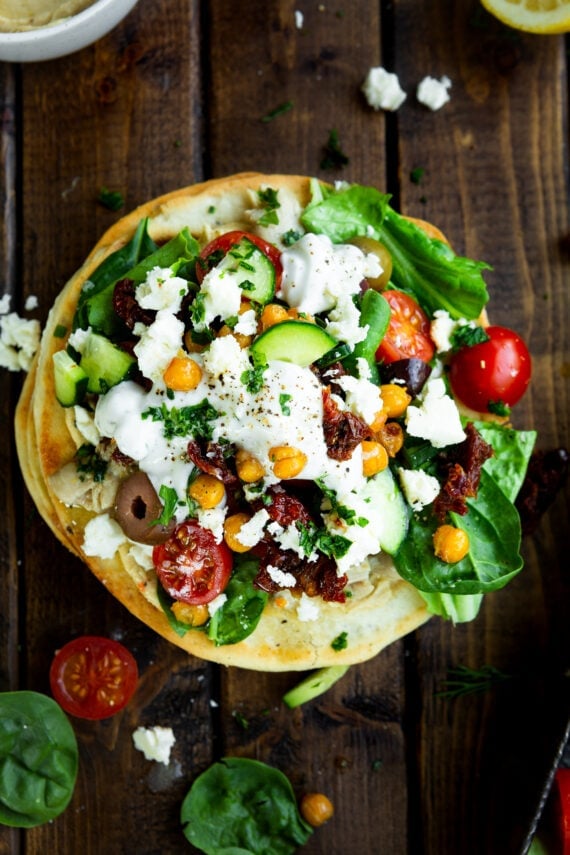 Healthy Greek Turkey or Chicken Tostadas - Oh Sweet Basil