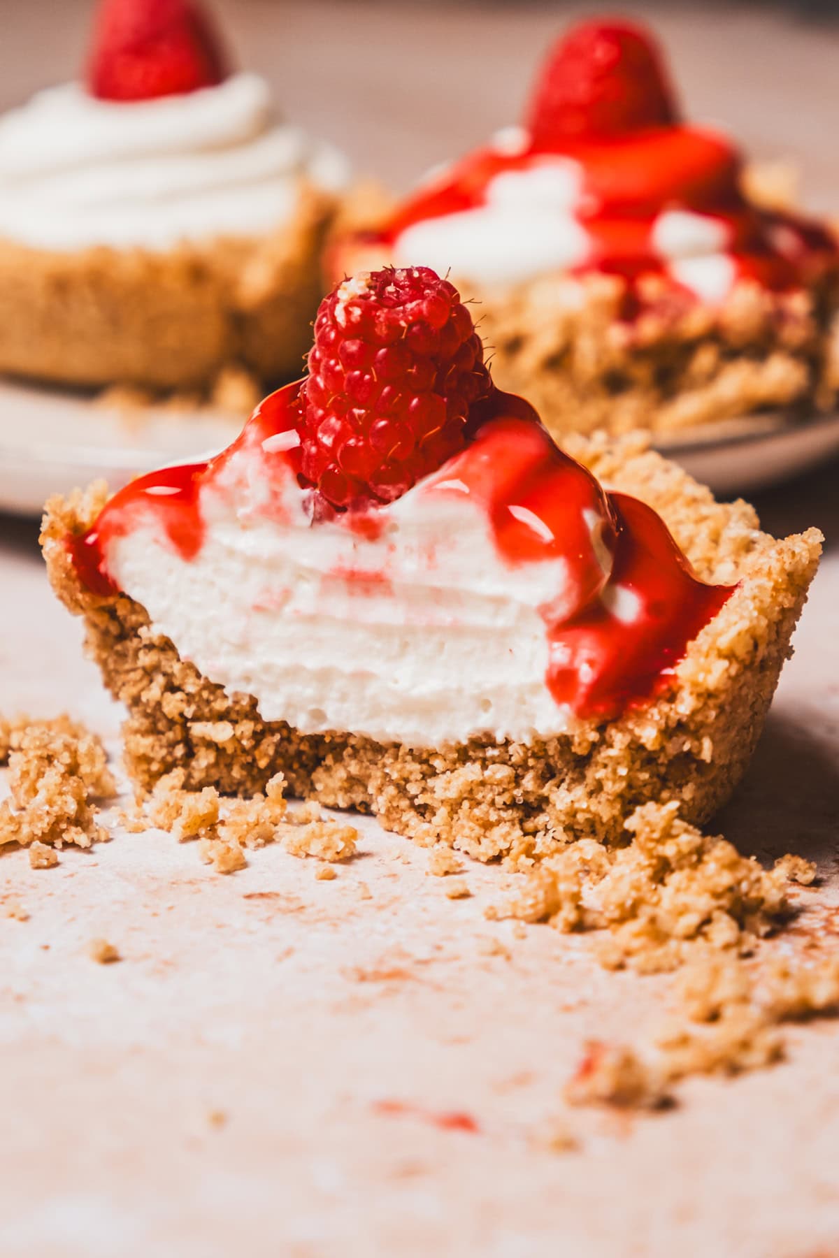 Mini No Bake Cheesecakes w/ Raspberry Sauce (Easy + Creamy)