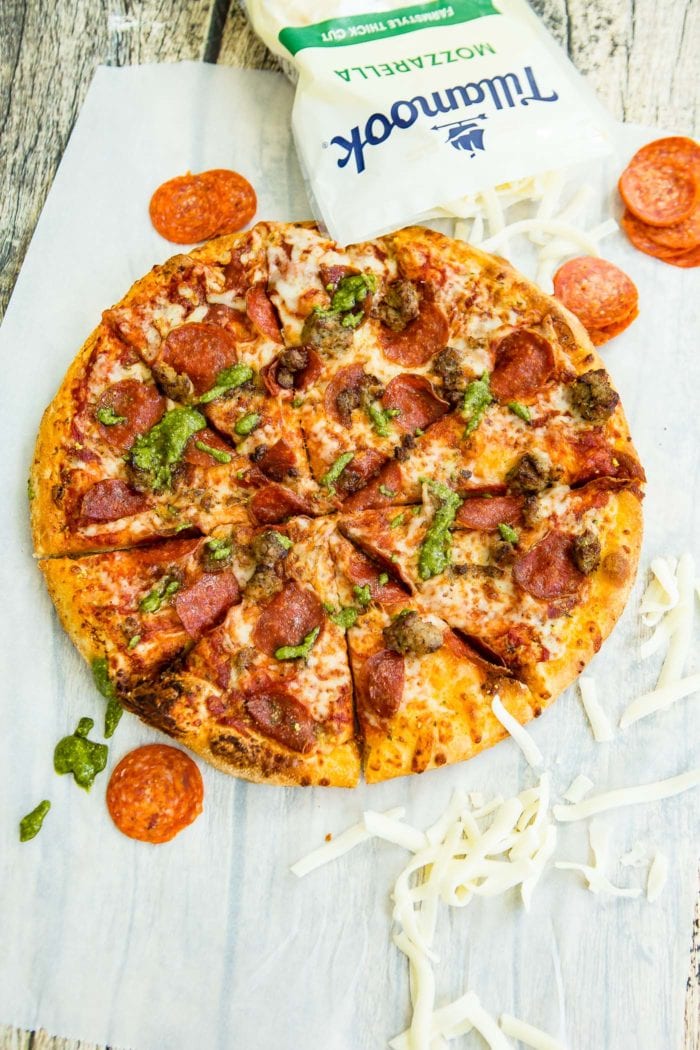 Pesto Pepperoni & Sausage Grilled Pizza - Oh Sweet Basil