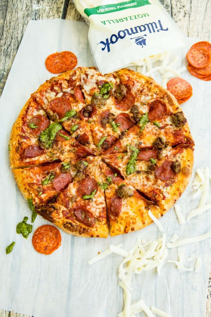 Pesto Pepperoni & Sausage Grilled Pizza - Oh Sweet Basil