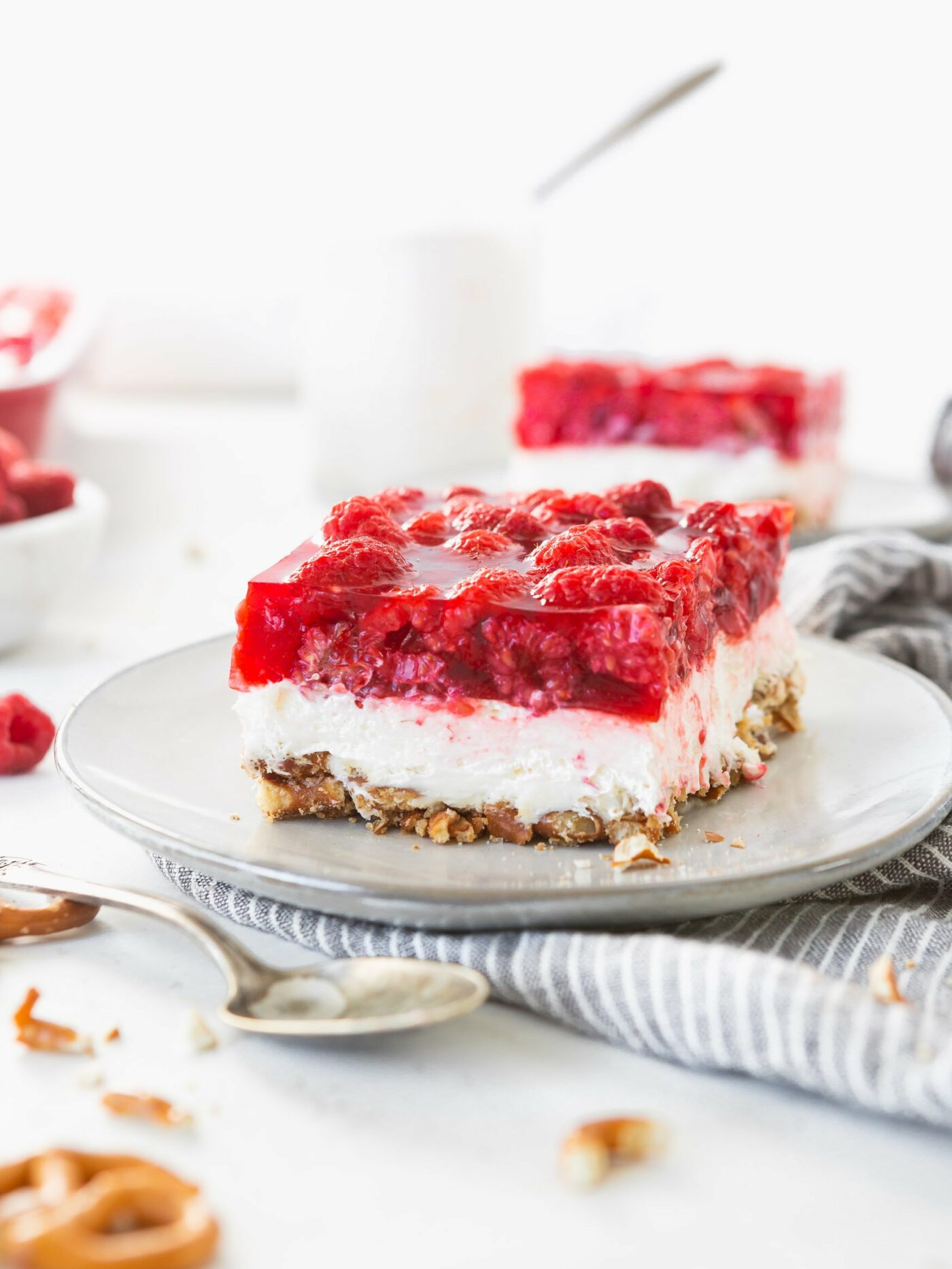 Raspberry Pretzel Jello Salad - Oh Sweet Basil