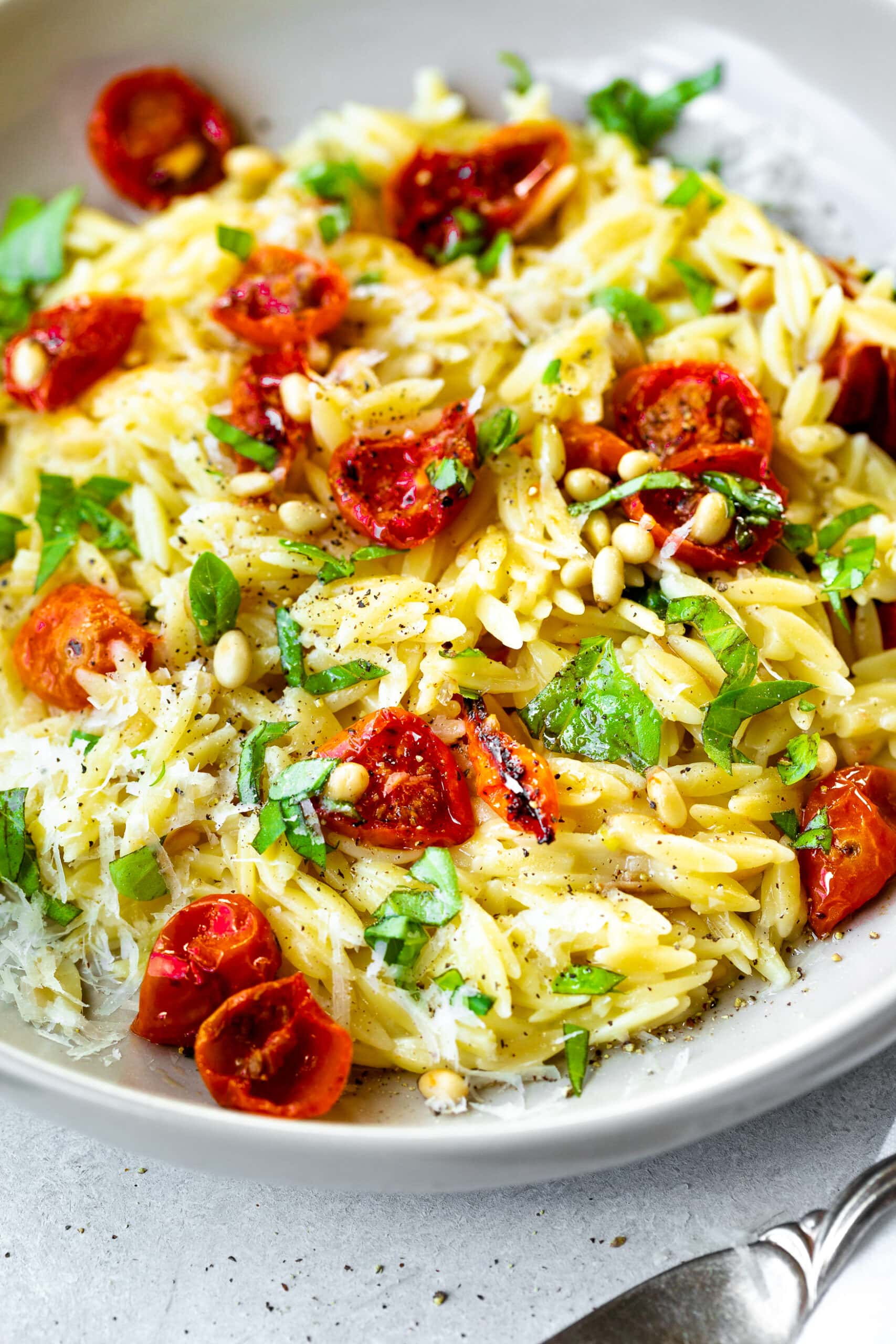 Roasted Garlic Tomato Basil Orzo - Oh Sweet Basil
