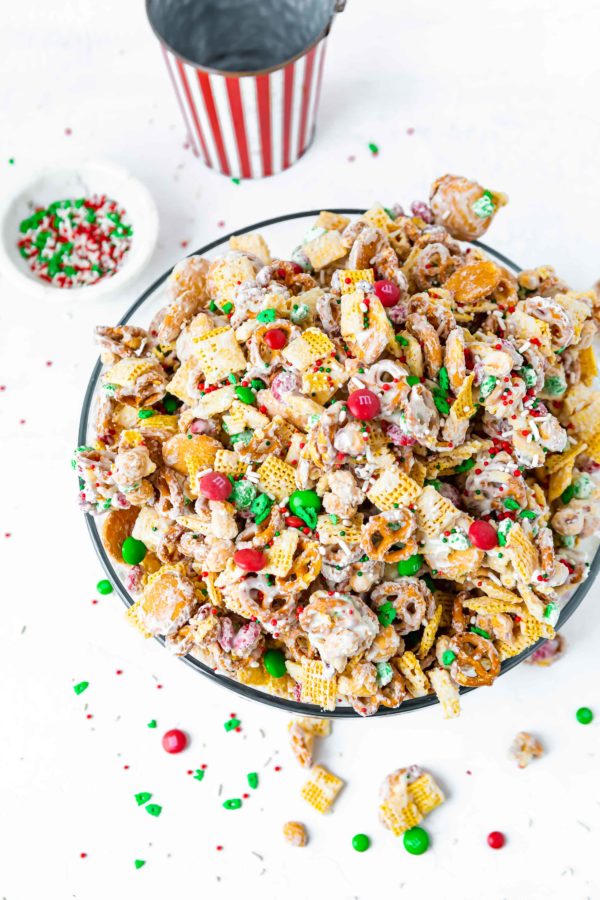 Christmas White Chocolate Trash Chex Mix - Oh Sweet Basil